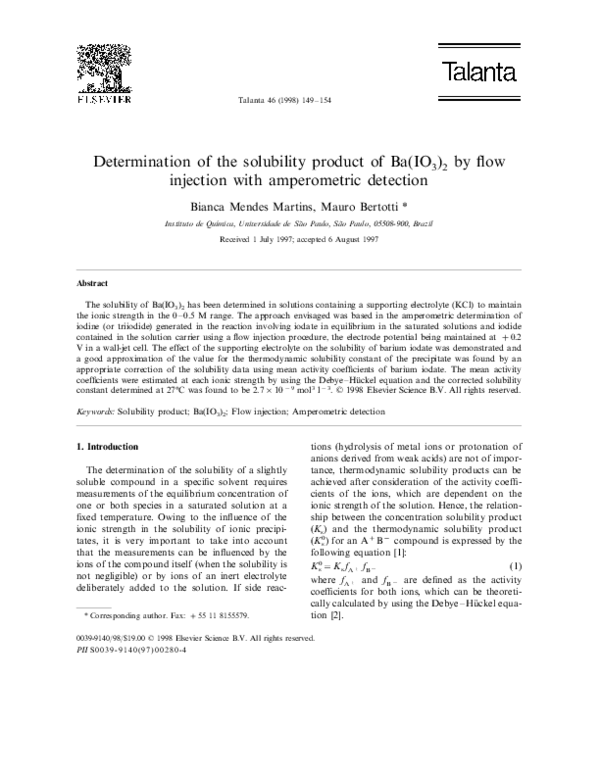 (PDF) Determination of the solubility product of Ba(IO3)2 by flow ...