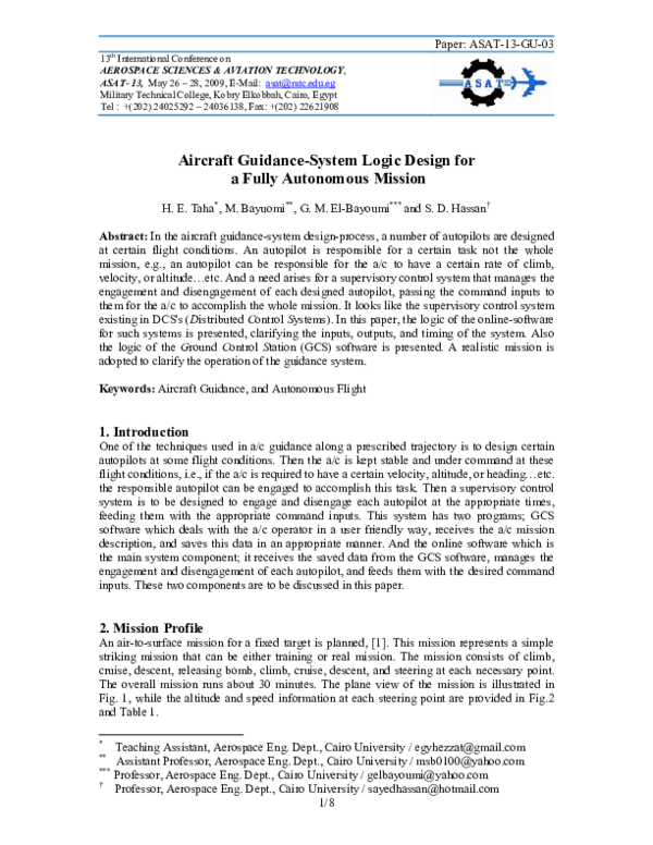 (PDF) Aircraft Guidance-System Logic Design for a Fully Autonomous Mission