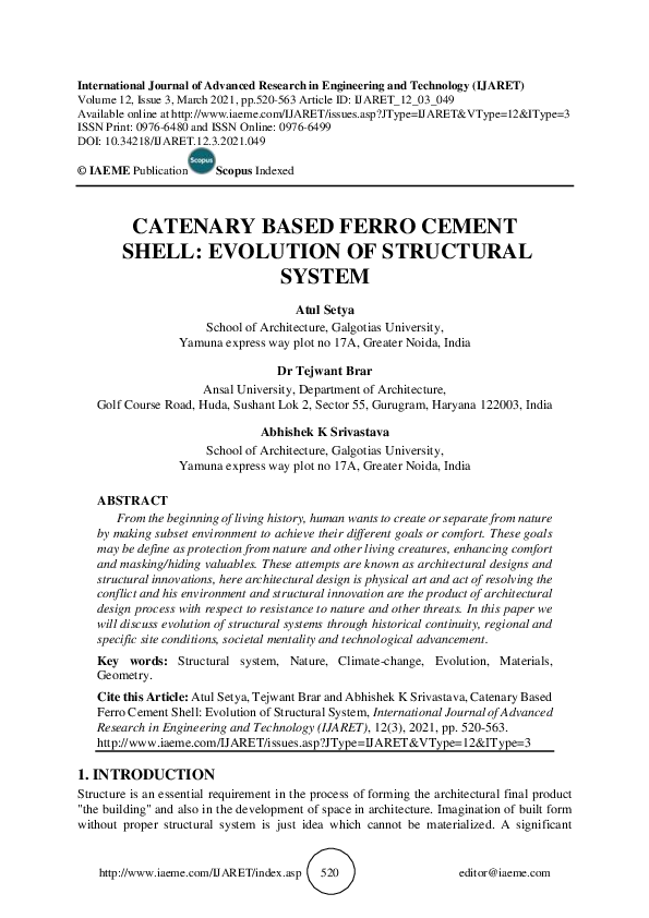 (PDF) CATENARY BASED FERRO CEMENT SHELL: EVOLUTION OF STRUCTURAL SYSTEM