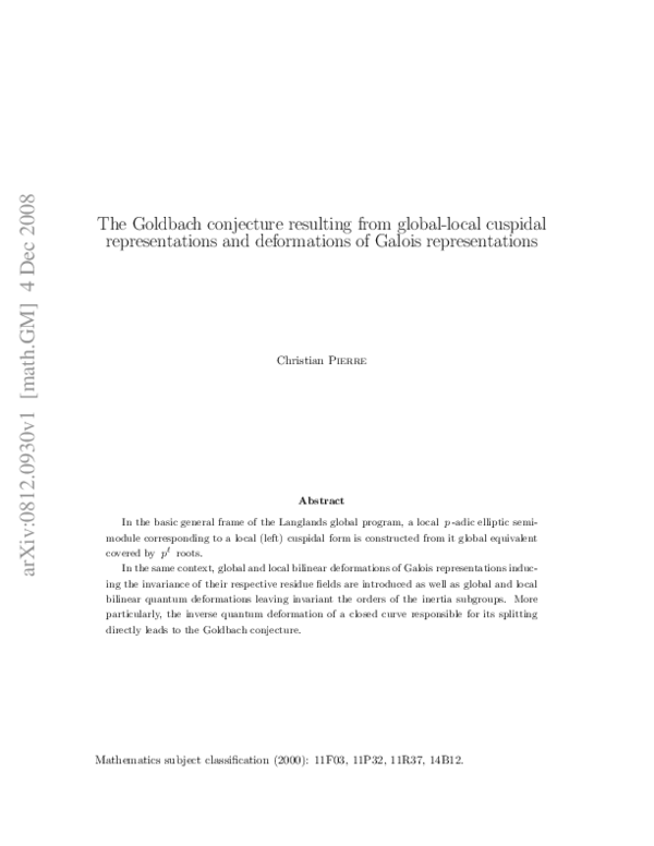 (PDF) The Goldbach conjecture resulting from global-local cuspidal ...