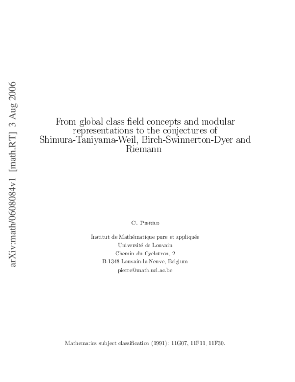 (PDF) From global class field concepts and modular representations to ...