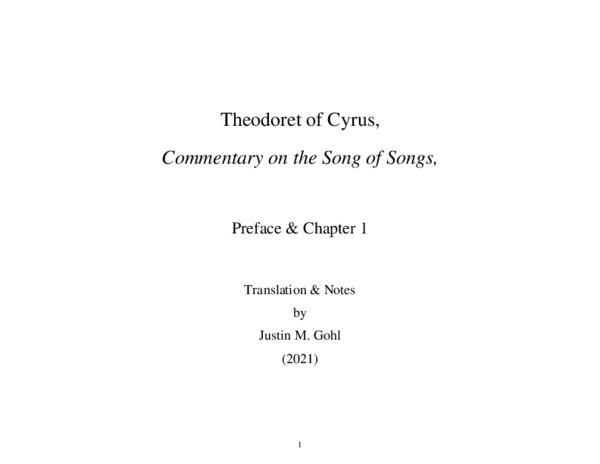 (PDF) Theodoret of Cyrus, Commentary on the Song of Songs--Translation ...