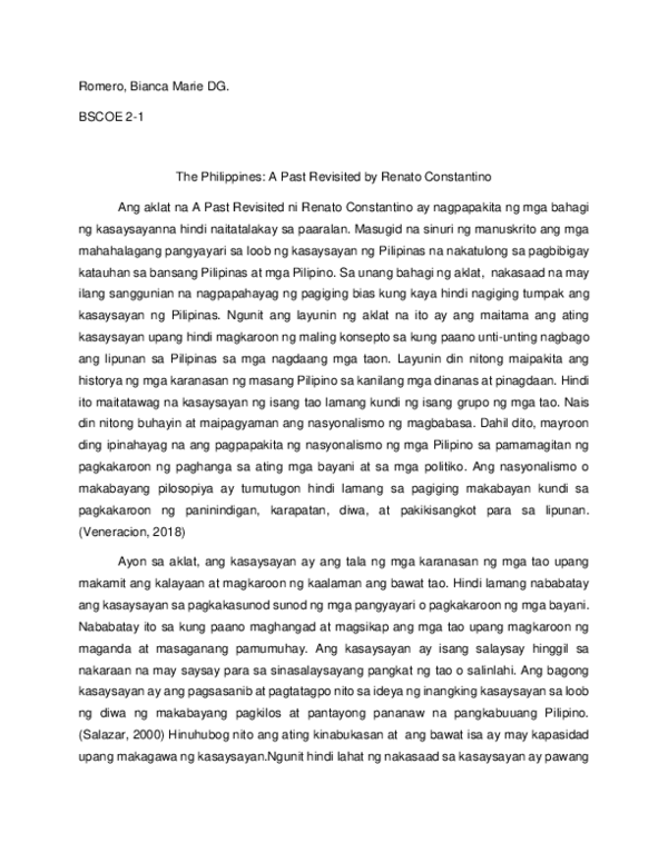(PDF) The Philippines A Past Revisited Critique Paper by Bianca Marie ...