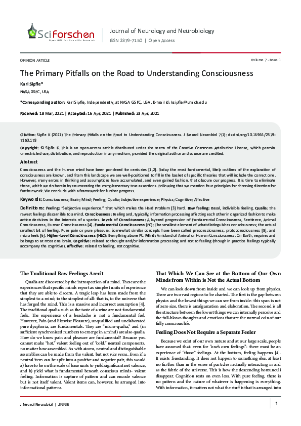 (PDF) The Primary Pitfalls on the Road to Understanding Consciousness ... (PDF) The Primary Pitfalls on the Road to Understanding Consciousness ...