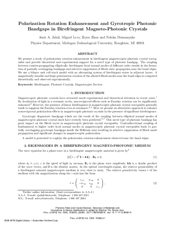 (PDF) Polarization rotation enhancement and gyrotropic photonic ...