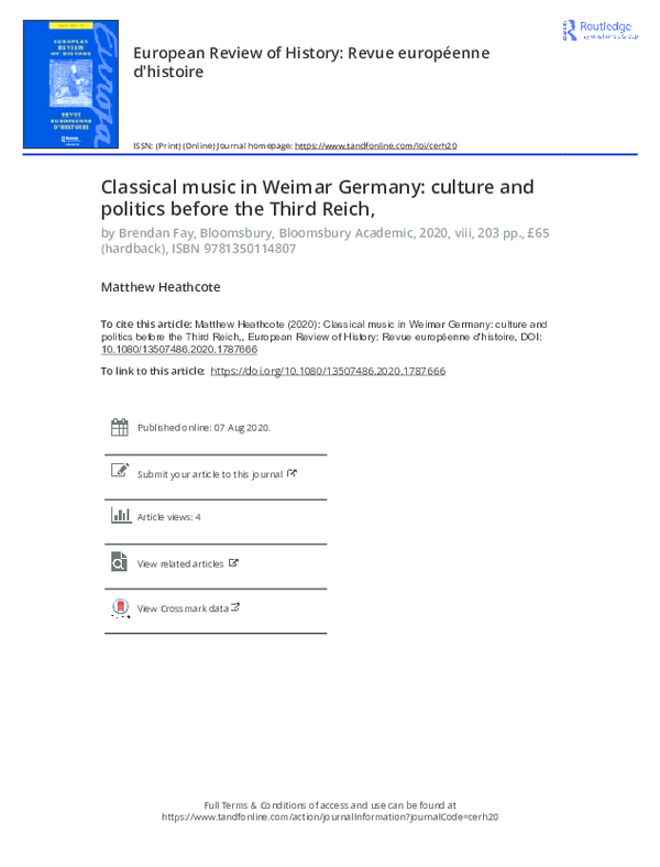 (PDF) Review of Classical Music in Weimar Germany (European Review of ...