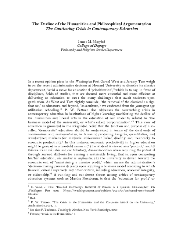 (PDF) The Decline of the Humanities and Philosophical Argumentation The ...