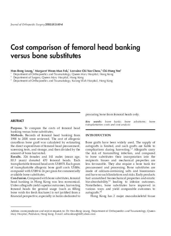 (PDF) Cost comparison of femoral head banking versus bone substitutes