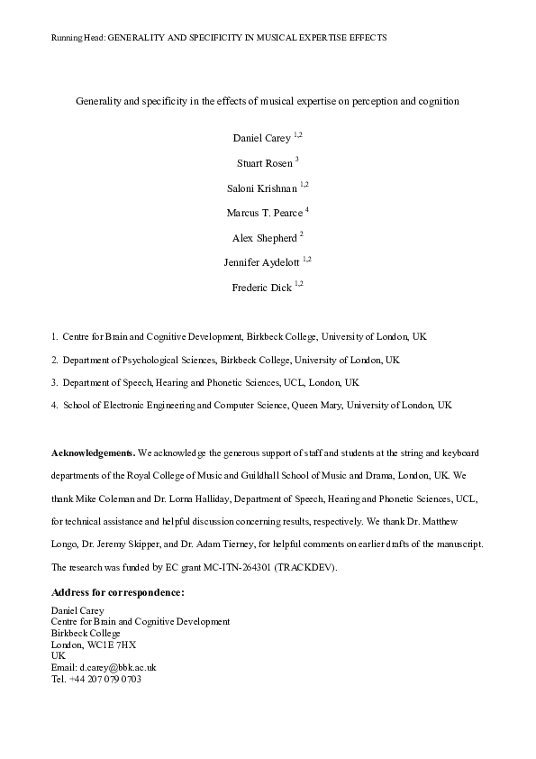 (PDF) Generality and specificity in the effects of musical expertise on ...