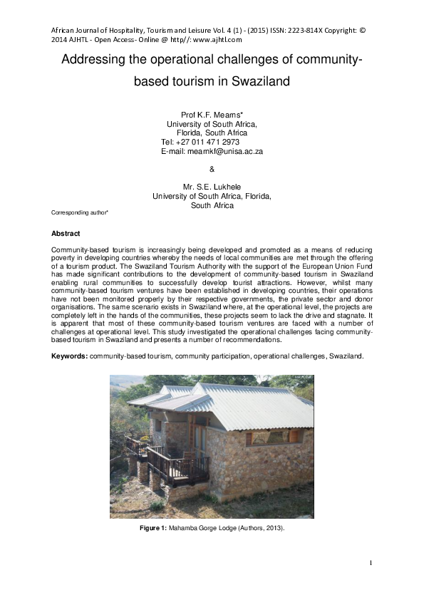(PDF) Addressing the operational challenges of community-based tourism ...