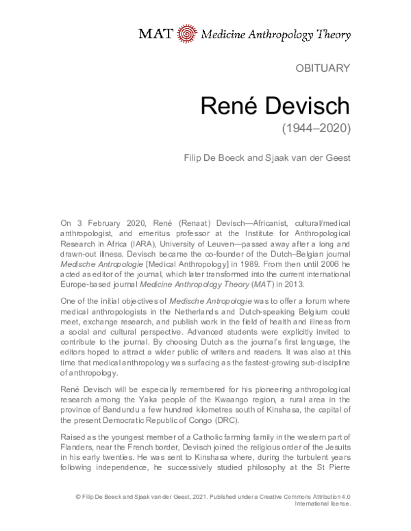 (PDF) Filip De Boeck and Sjaak van der Geest (2021). Obituary René ...