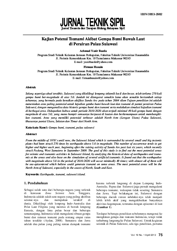 (PDF) Kajian Potensi Tsunami Akibat Gempa Bumi Bawah Laut di Perairan ...