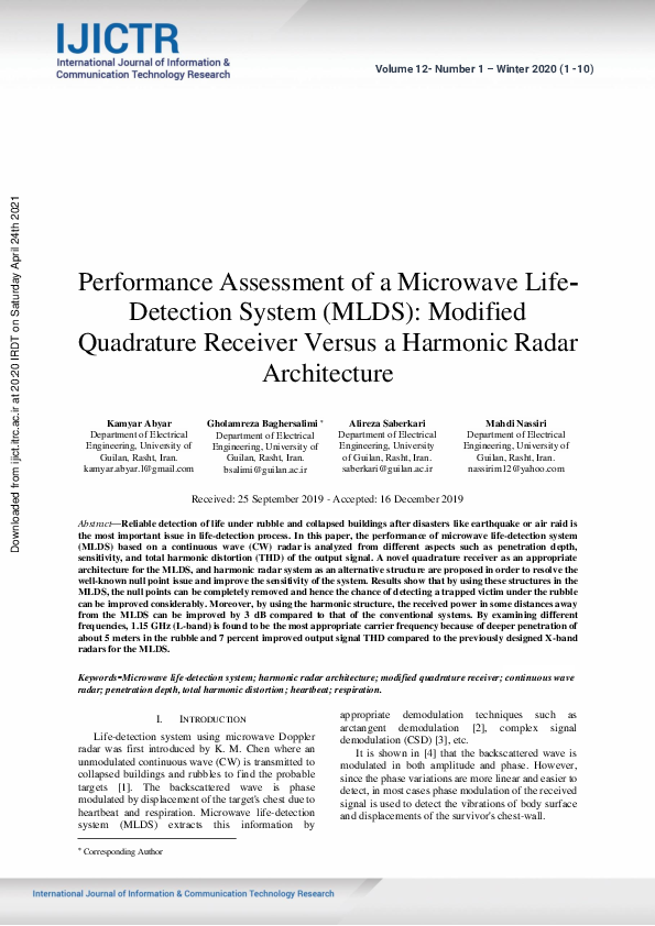 (PDF) Performance Assessment of a Microwave Life - Detection System ...