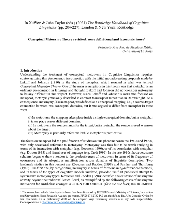 (PDF) Conceptual Metonymy Theory revisited: some definitional and ...
