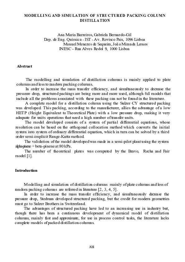 (PDF) Modeling and simulation of structured packing column distillation