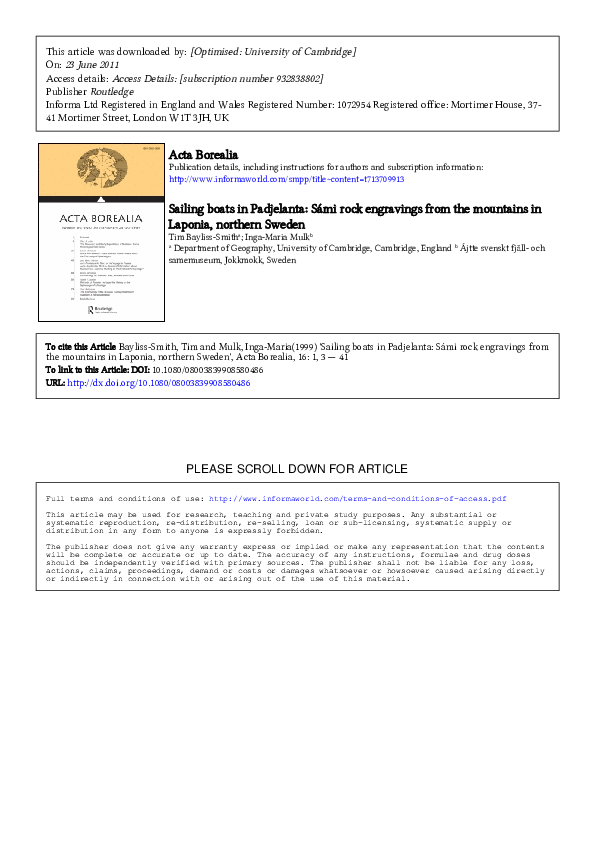 (PDF) Sailing boats in Padjelanta: Sámi rock engravings from the ...