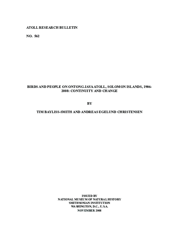 (PDF) Birds and people on Ontong Java Atoll, Solomon Islands, 1906-2008 ...