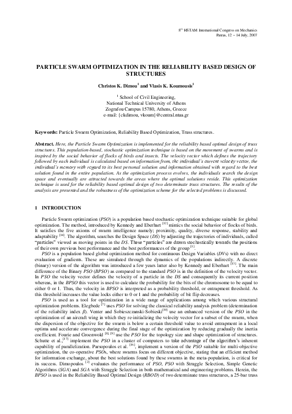 (PDF) Particle Swarm Optimization in the Reliability Based Design of Structures