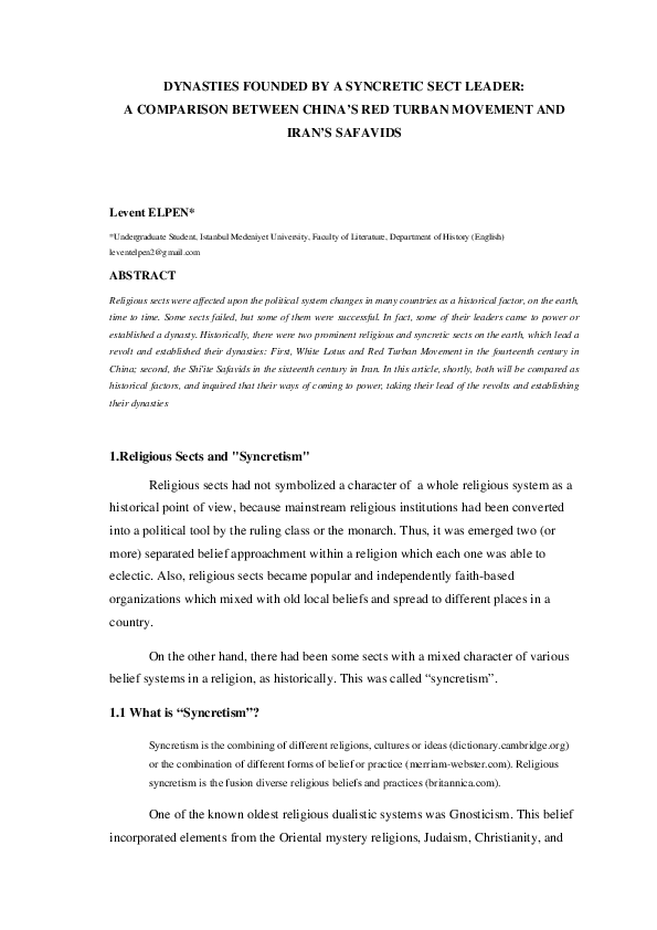 (PDF) DYNASTIES FOUNDED BY A SYNCRETIC SECT LEADER: A COMPARISON ...