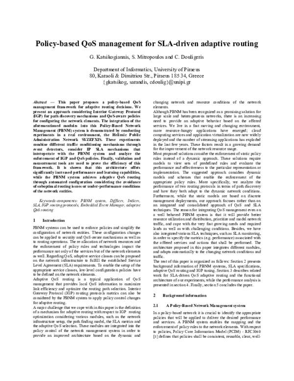 Pdf Policy Based Qos Management For Sla Driven Adaptive Routing