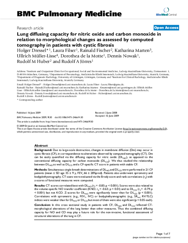 Pdf Lung Diffusing Capacity For Nitric Oxide And Carbon Monoxide In Relation To Morphological