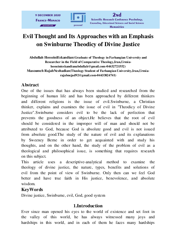 (PDF) Evil Thought and Its Approaches in Theodicy of Divine Justice