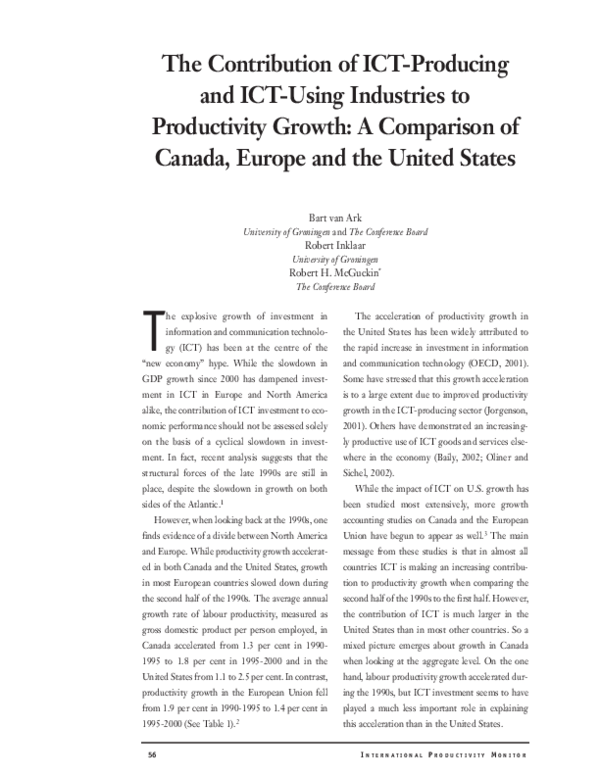 (PDF) The contribution of ICT-producing and ICT-using industries to ...