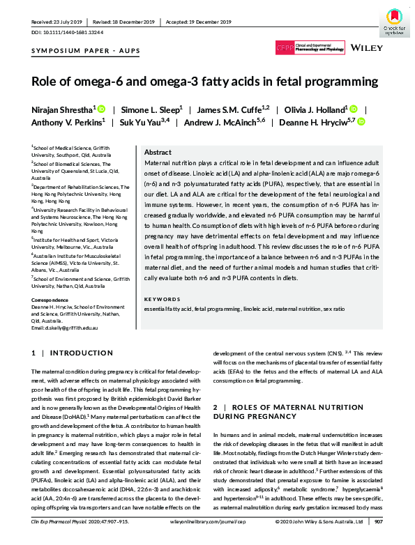 (PDF) Role OfOmega‐6 and Omega‐3 fatty acids in fetal programming