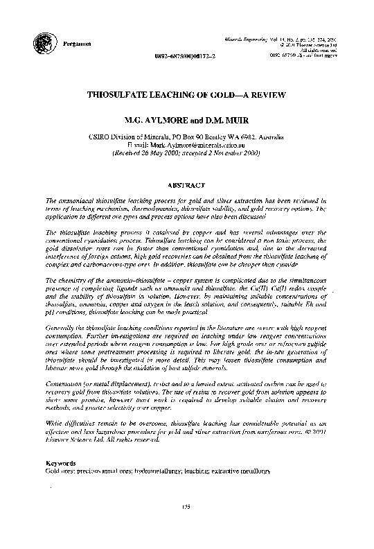 (PDF) Thiosulfate leaching of gold—A review