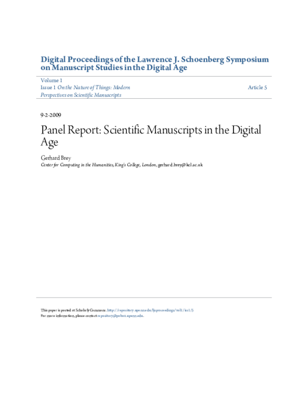 (PDF) Panel Report: Scientific Manuscripts in the Digital Age