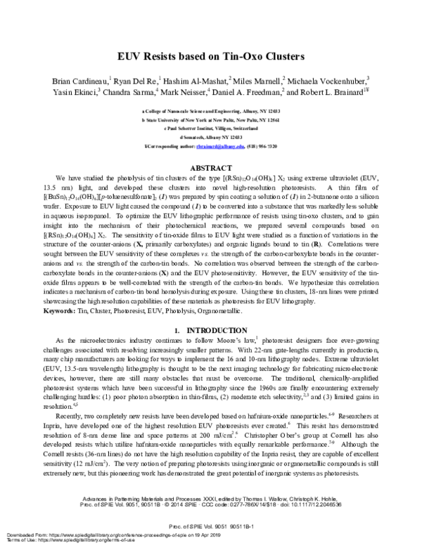 (PDF) EUV resists based on tin-oxo clusters