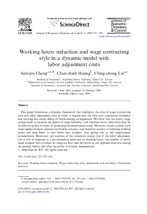 (PDF) Working hours reduction and wage contracting style in a dynamic ...