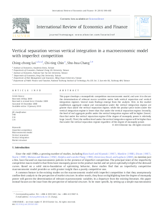 (PDF) Vertical separation versus vertical integration in a ...