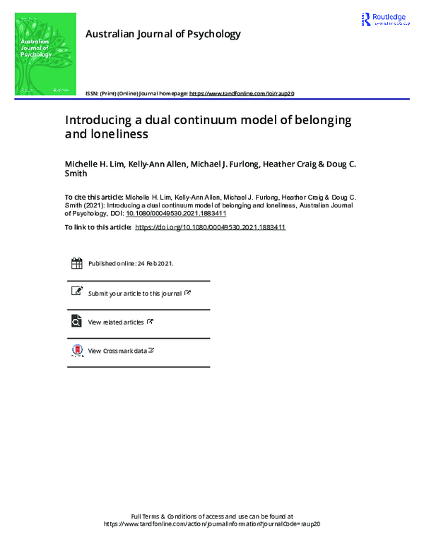 (PDF) Introducing a dual continuum model of belonging and loneliness