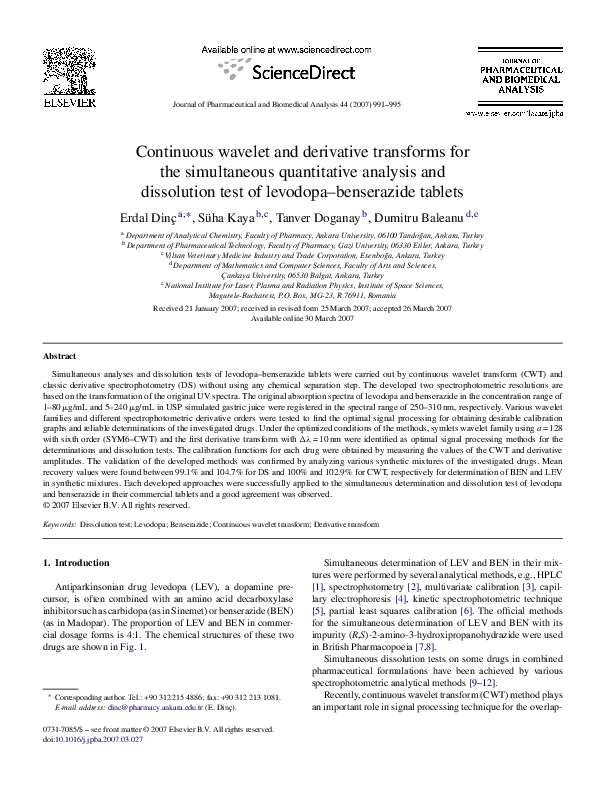 Pdf Continuous Wavelet And Derivative Transforms For The Simultaneous Quantitative Analysis