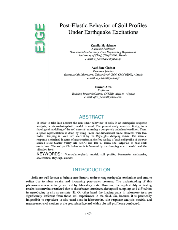 (PDF) Post-Elastic Behavior of Soil Profiles Under Earthquake Excitations