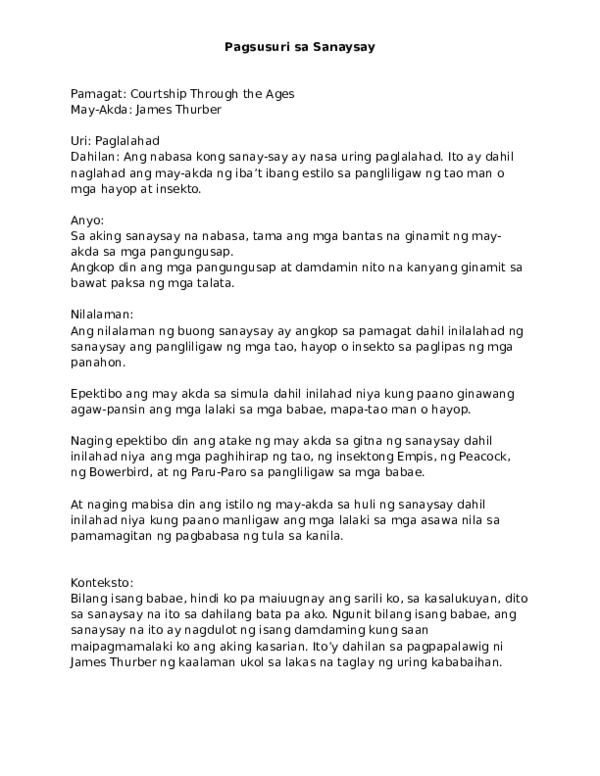 (PDF) Pagsusuri sa Sanaysay