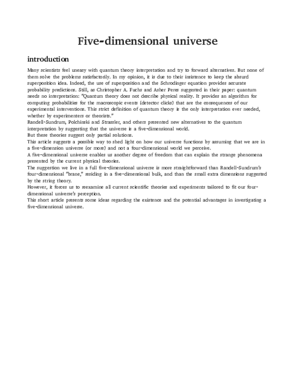 (PDF) Five-dimensional universe introduction