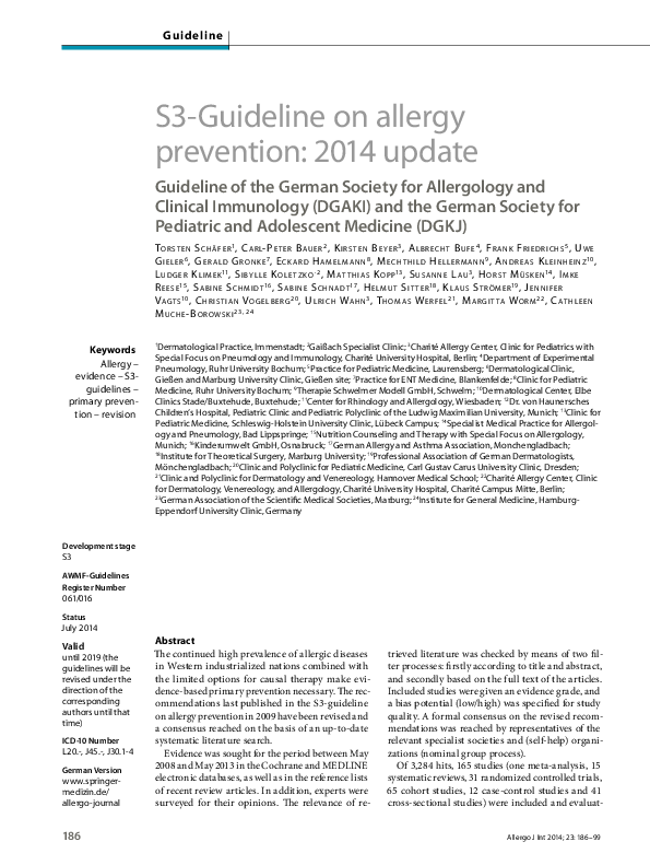 (PDF) S3-Guideline on allergy prevention: 2014 update