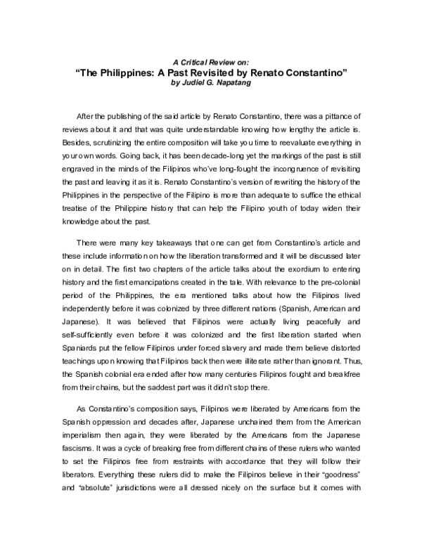 (PDF) "The Philippines: A Past Revisited by Renato Constantino"