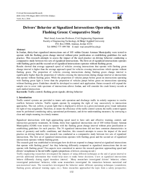 (PDF) Drivers’ Behavior at Signalized Intersections Operating with ...