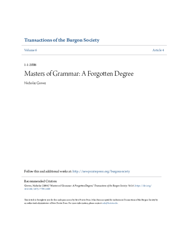 (PDF) Masters of Grammar: A Forgotten Degree