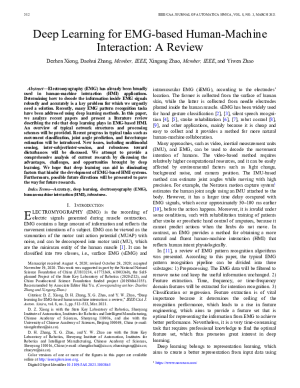 (PDF) Deep Learning for EMG-based Human-Machine Interaction: A Review