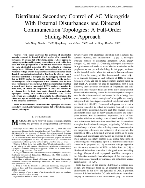 (PDF) Distributed Secondary Control of AC Microgrids With External Disturbances and Directed ...