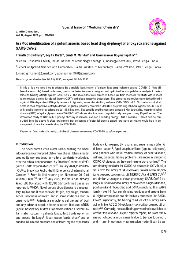 (PDF) In Silico Identification of a Potent Arsenic Based Lead Drug Di ...