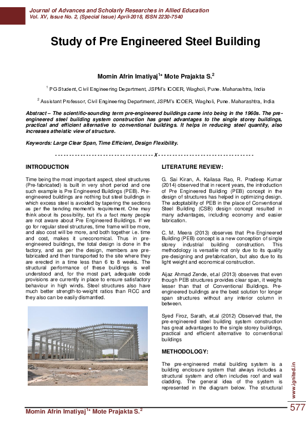 (PDF) Study of Pre Engineered Steel Building