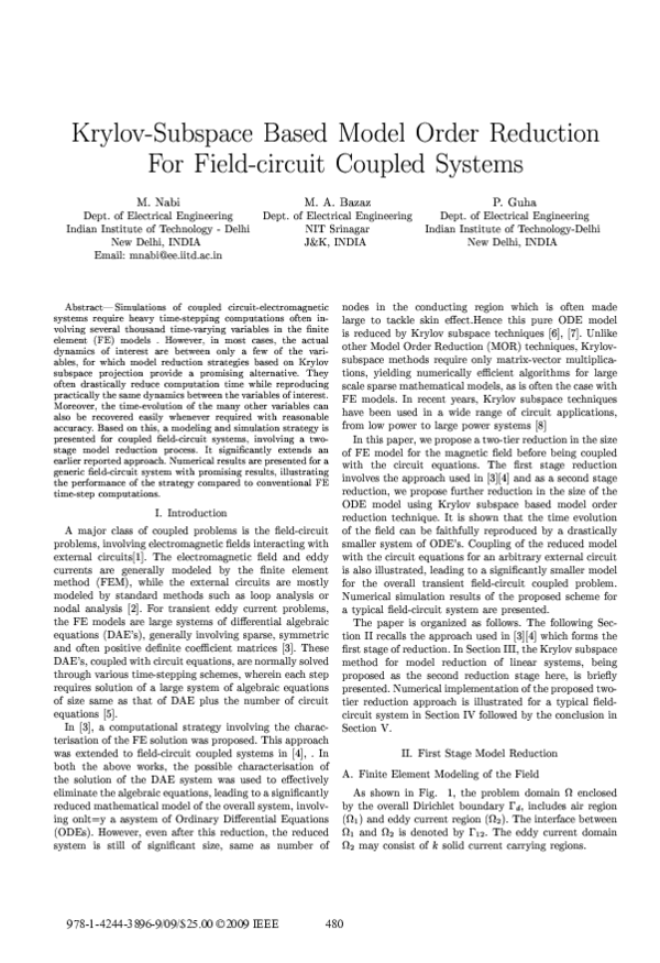 (PDF) Krylov-subspace based model order reduction for field-circuit coupled systems