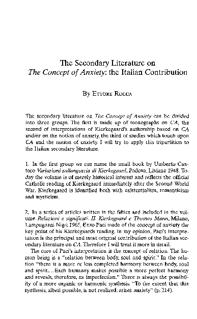 (PDF) The Secondary Literature on The Concept of Anxiety: the Italian ...