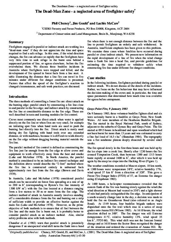 (PDF) The Dead-Man Zone—a neglected area of firefighter safety