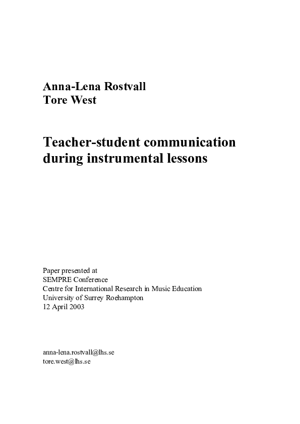 (PDF) Teacher-student communication during instrumental lessons